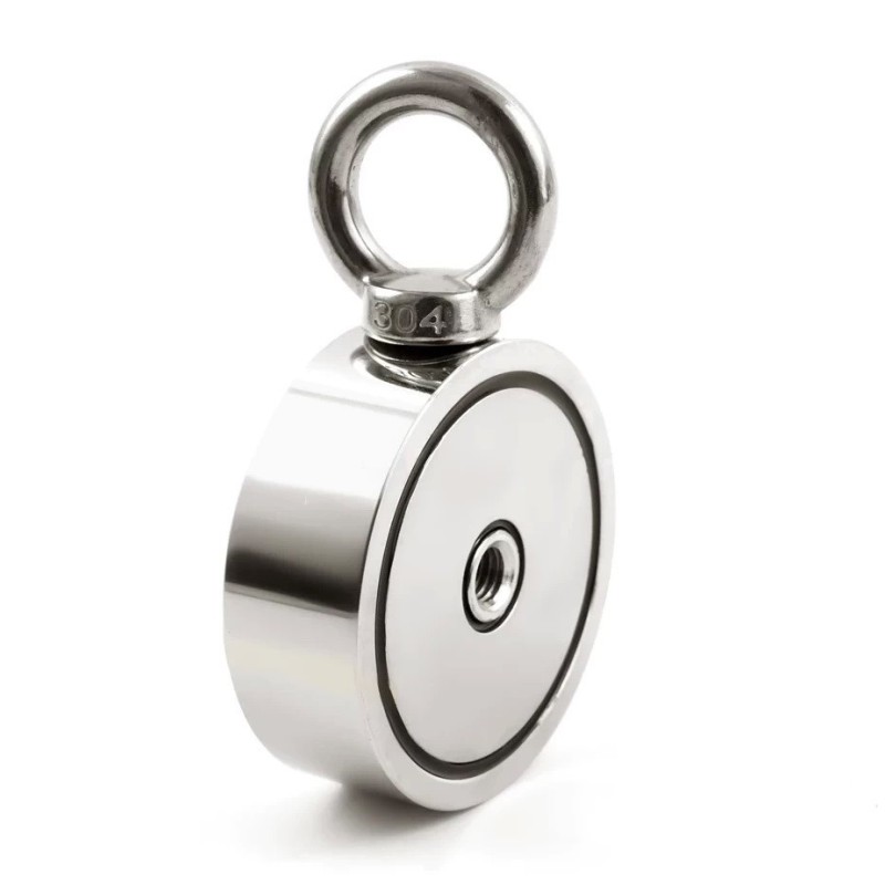 Magnet fishing D 75 mm cu 2 cârlige și 2 fețe x 160 kg